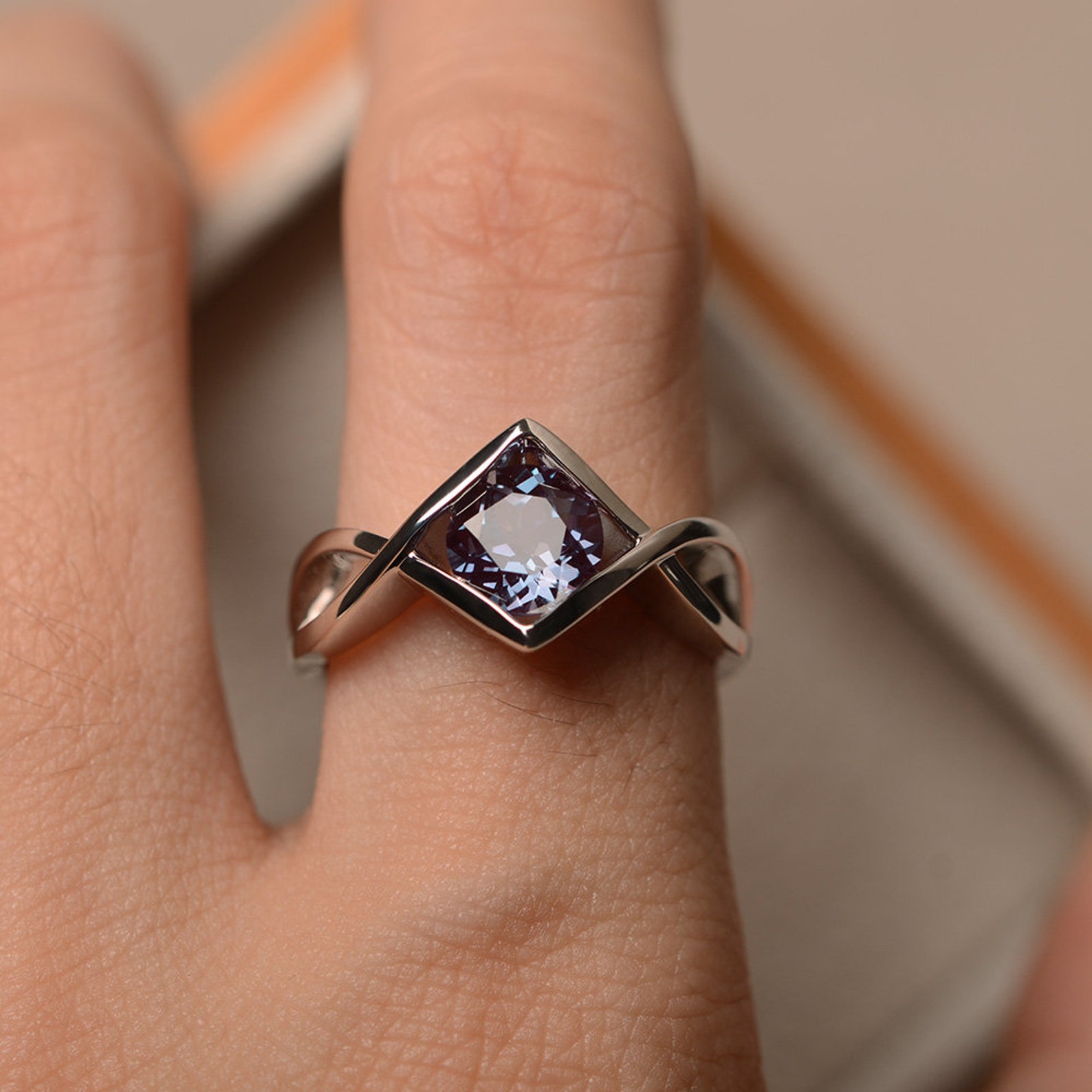 Infinity Band Ring Round Shaped Alexandrite Engagement Ring - Etsy