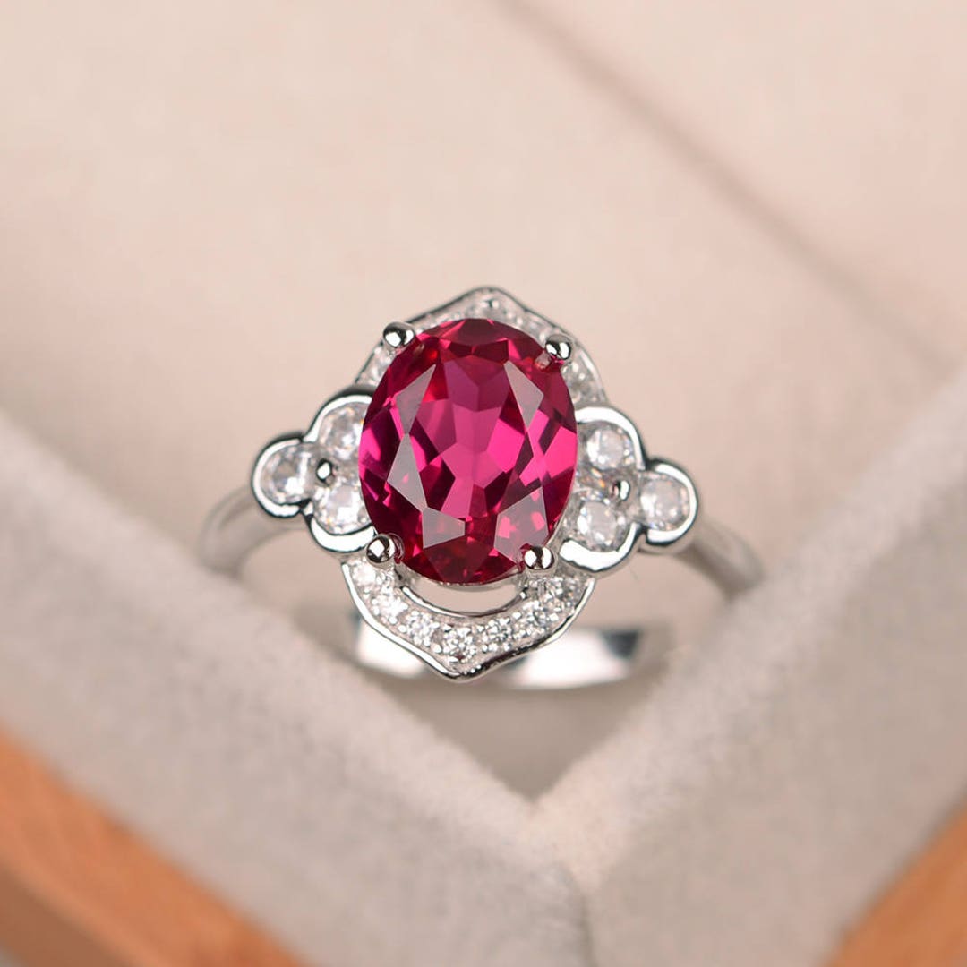 Oval Ruby Ring, Ruby Engagement Rings, Oval Ring, Sterling Silver, Red ...
