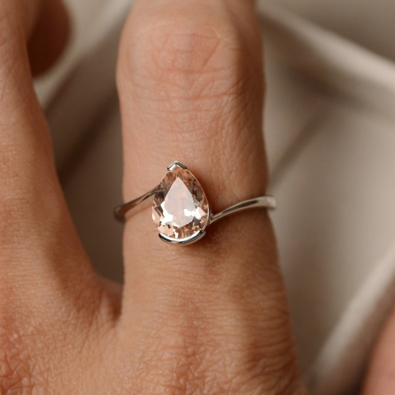 Morganite Ring Solitaire Ring Pear Cut Ring Sterling - Etsy