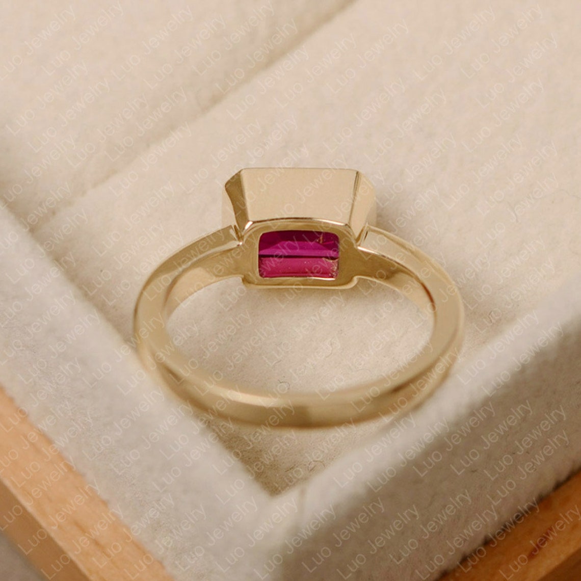 Lab Ruby Ring Emerald Cut July Birthstone Solitaire Ring - Etsy
