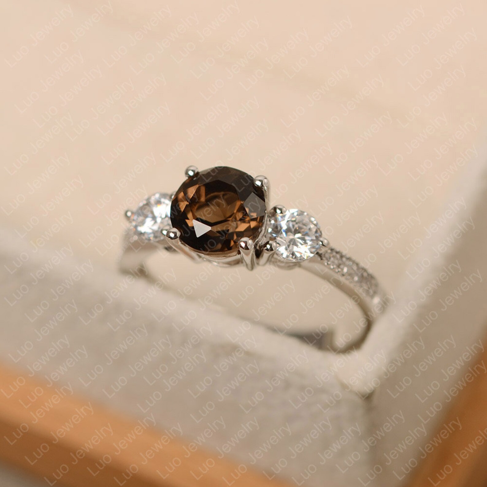 Smoky quartz ring round cut brown stone ring sterling | Etsy