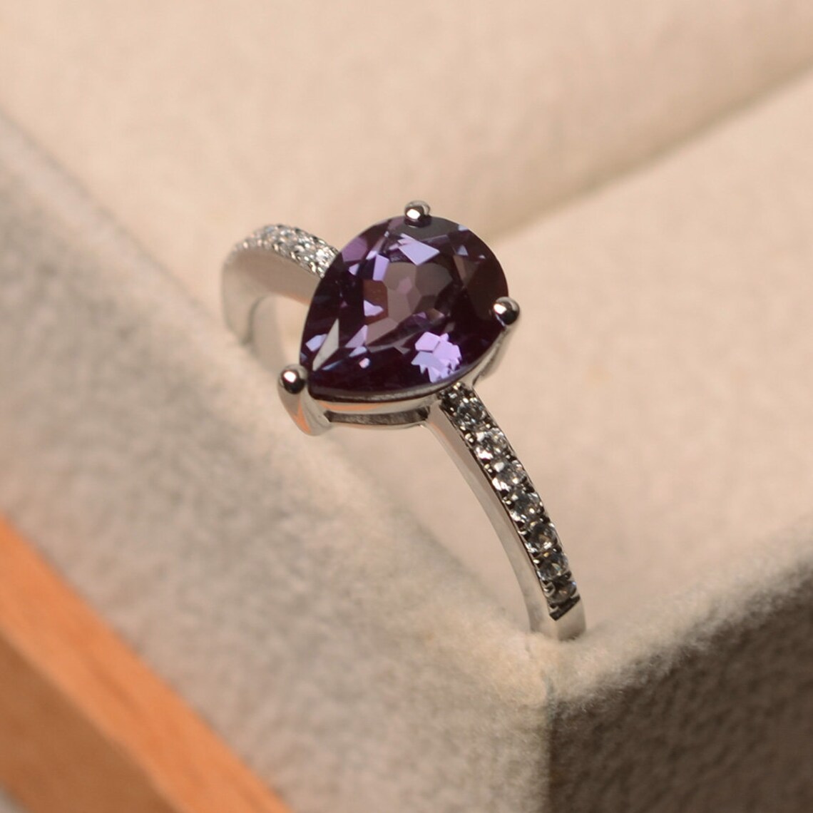 Alexandrite Ring Silver Pear Cut Alexandrite June - Etsy