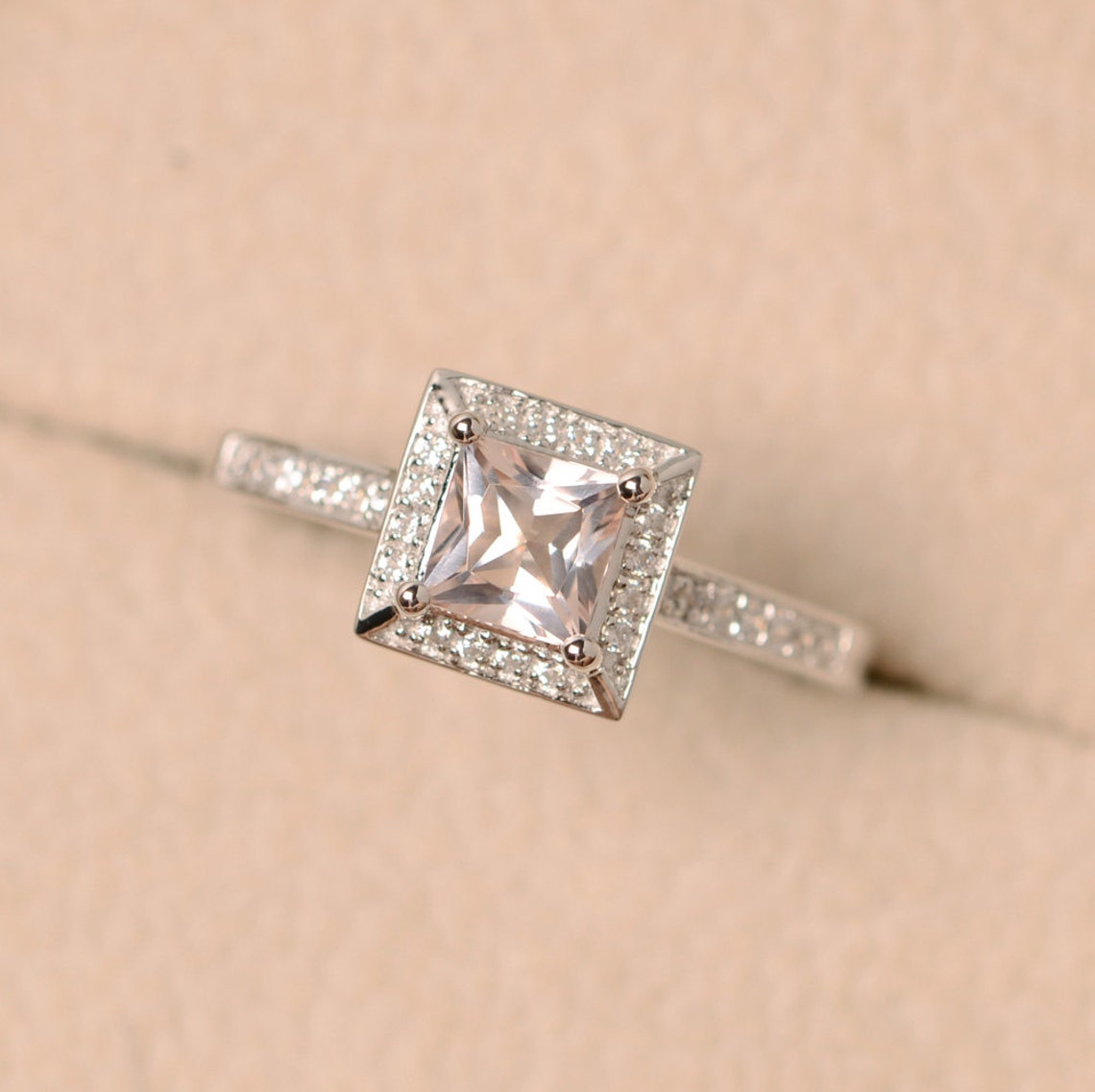 Morganite Ring Princess Cut Morganite Pink Morganite Ring - Etsy