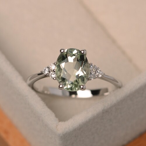 Green Amethyst Engagement Ring Sterling Silver Pale Ring - Etsy