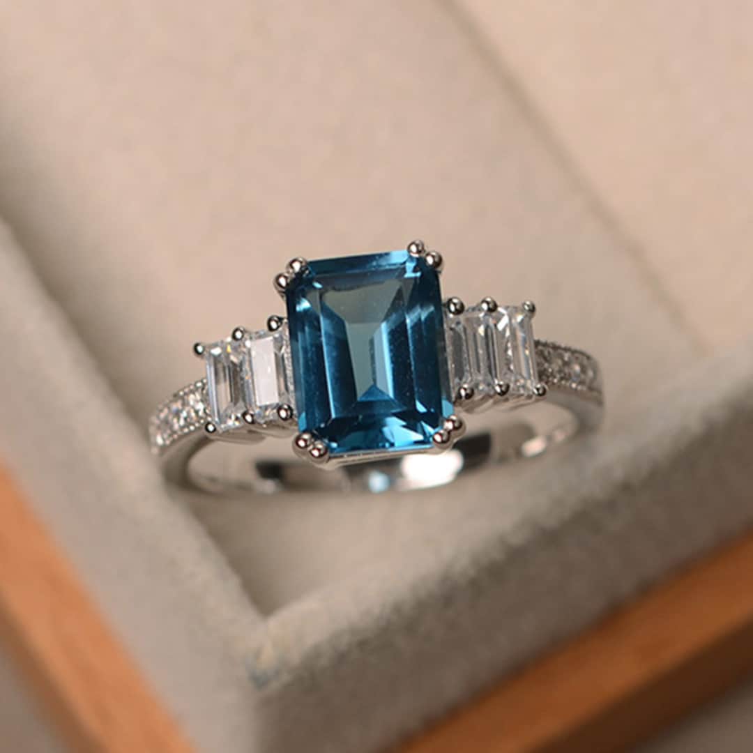 London Blue Topaz Ring, Emerald Cut,rectangle Shape, 925 Sterling ...