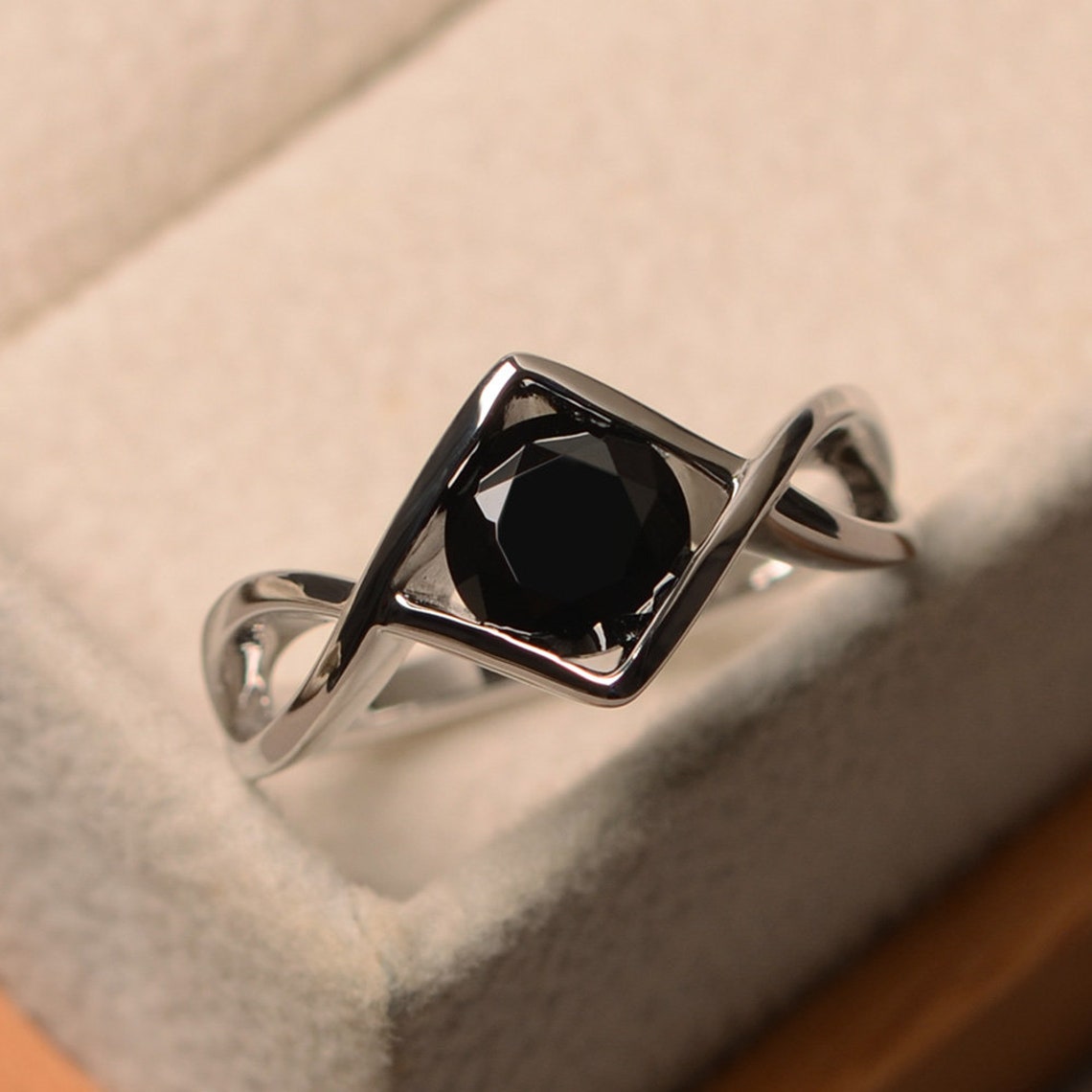 Natural Black Spinel Rings Proposal Rings Round Cut Black - Etsy