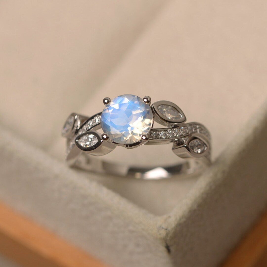 Moonstone Ring, Round Cut, Faceted Moonstone Ring, Blue Moonstone Ring ...