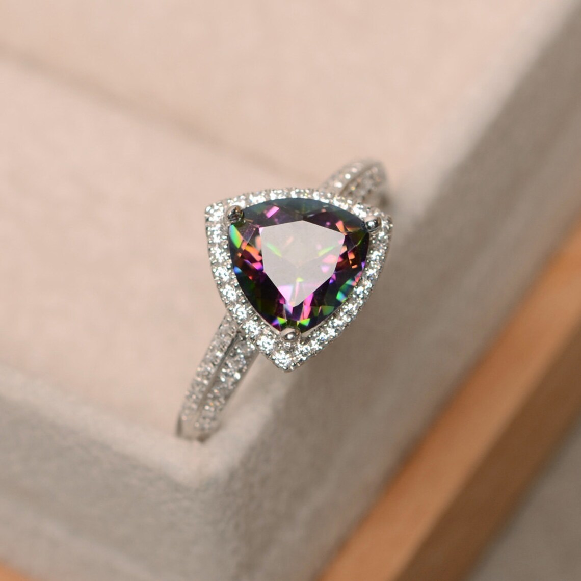 Mystic Topaz Ring Triangle Cut Rainbow Topaz Gemstone | Etsy
