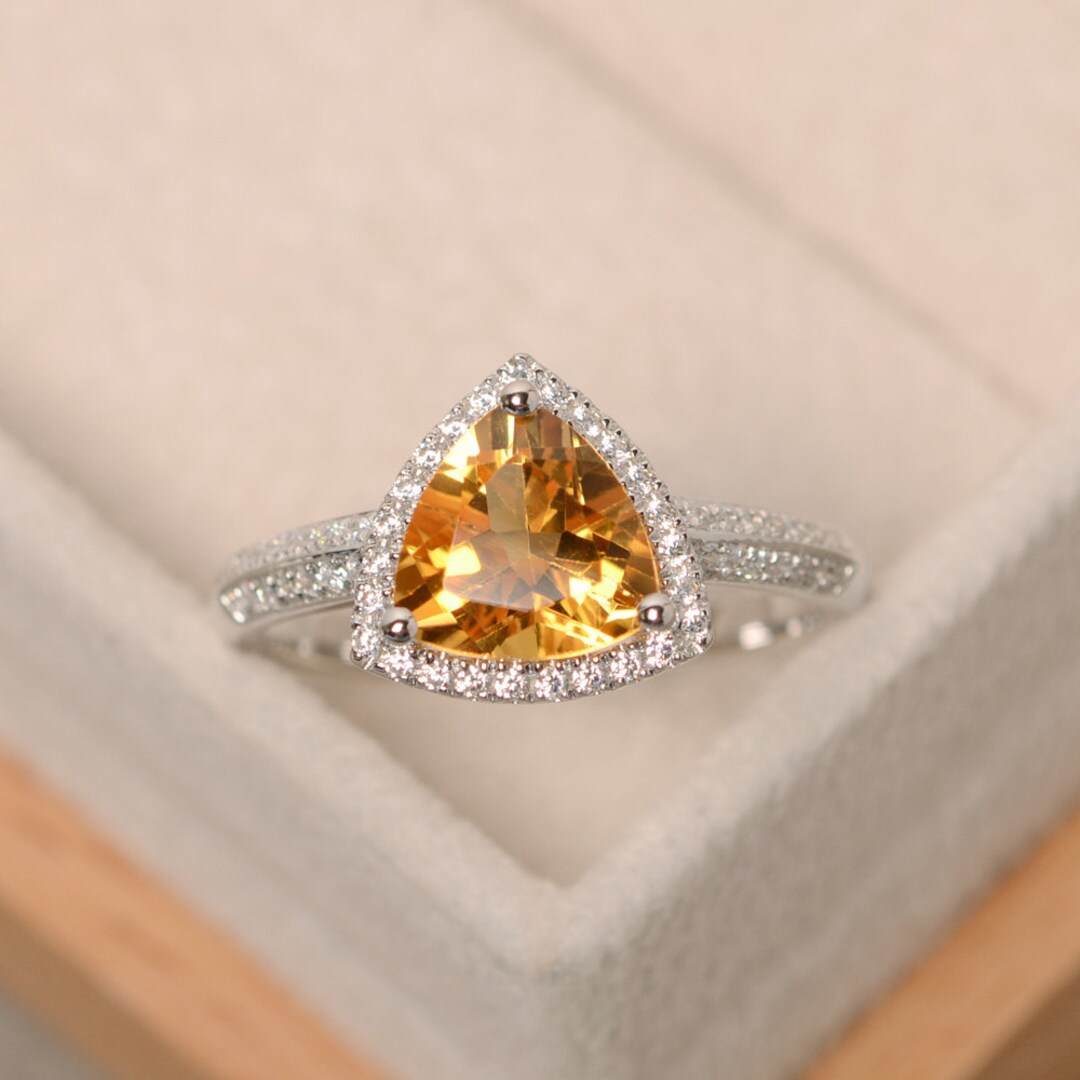 Citrine Ring, November Birthstone Ring, Triangle Cut Citrine, Natural ...