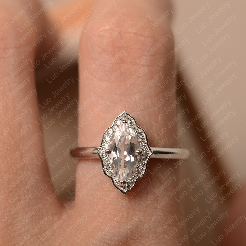 White Topaz Ring November Birthstone Marquise Cut Ring - Etsy