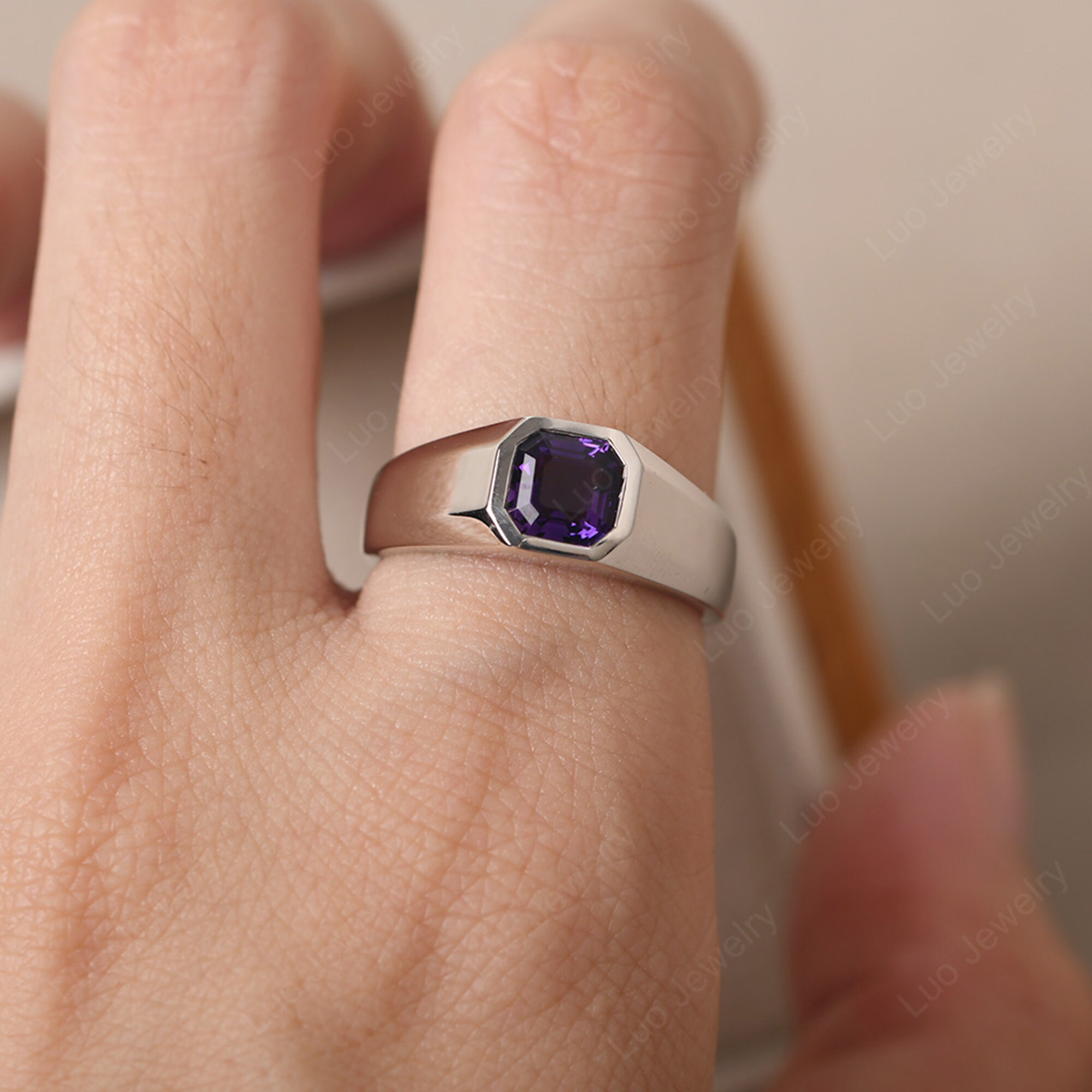 Wide Band Rings With Stone for Men Asscher Cut Amethyst - Etsy