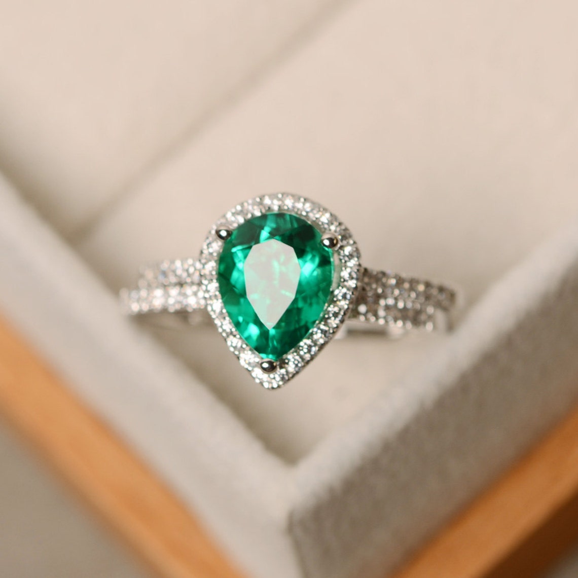 Emerald Ring Engagement Ring Pear Cut Ring Emerald | Etsy
