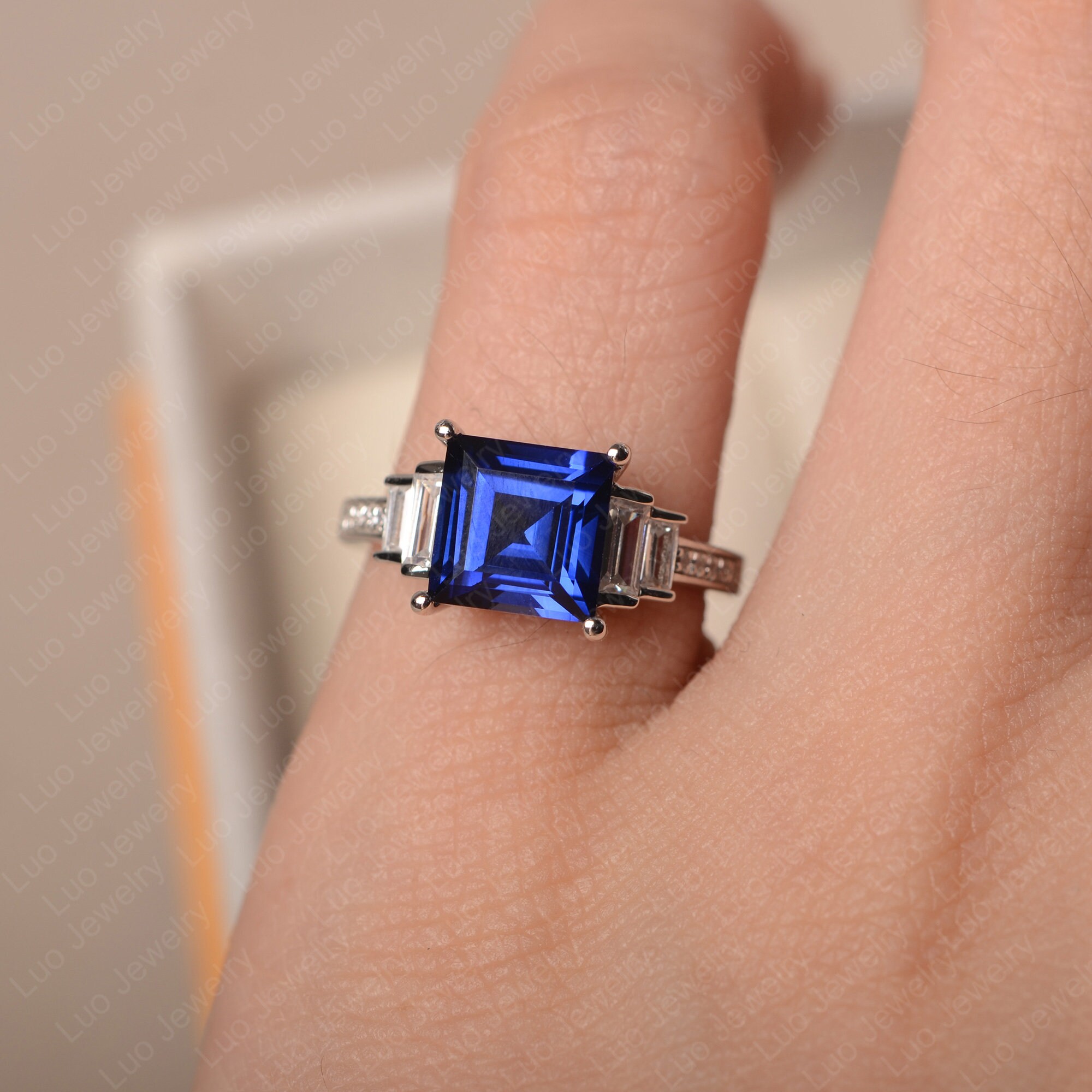 Handmade Blue Sapphire Ring Squre Cut Solid Silver Baguette - Etsy