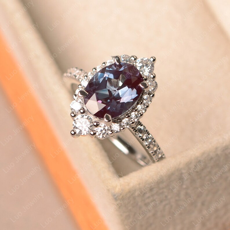 Big Stone Cocktail Ring Halo Alexandrite Statement Ring - Etsy