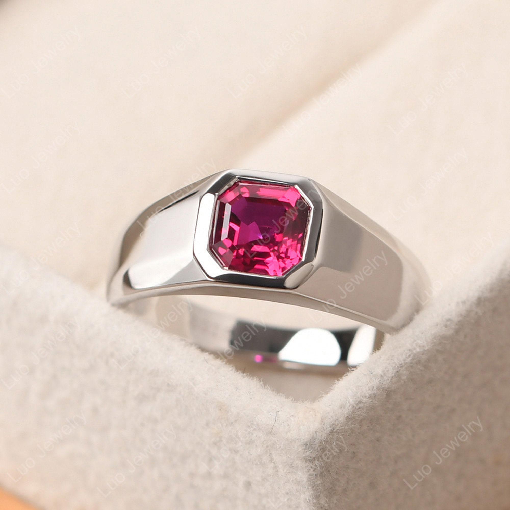Minimalist Ruby Wedding Ring for Men, Silver Asscher Cut July ...