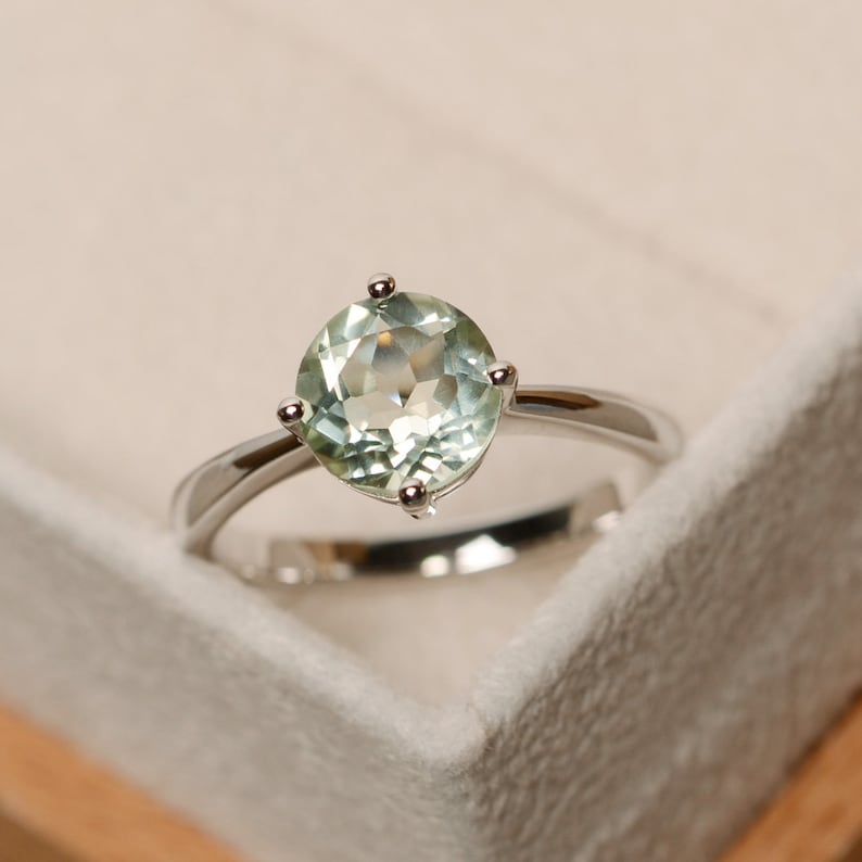 Green Amethyst Ring Solitaire Ring Sterling Silver Promise - Etsy