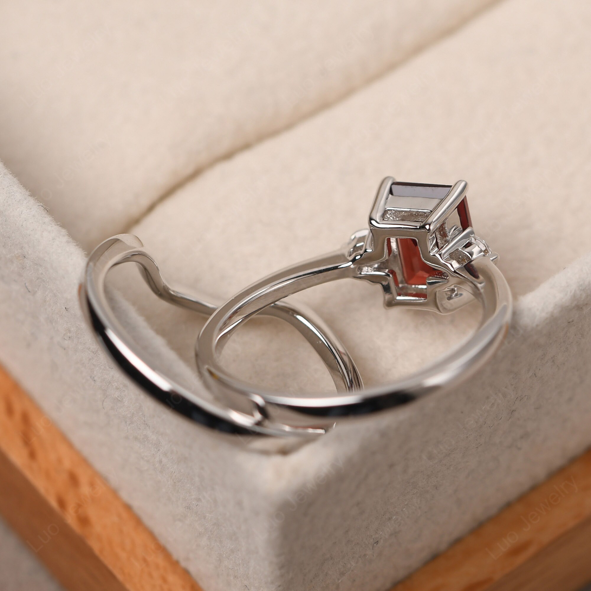 Emerald Cut Garnet Bridal Rings Sets Sterling Silver Wedding - Etsy
