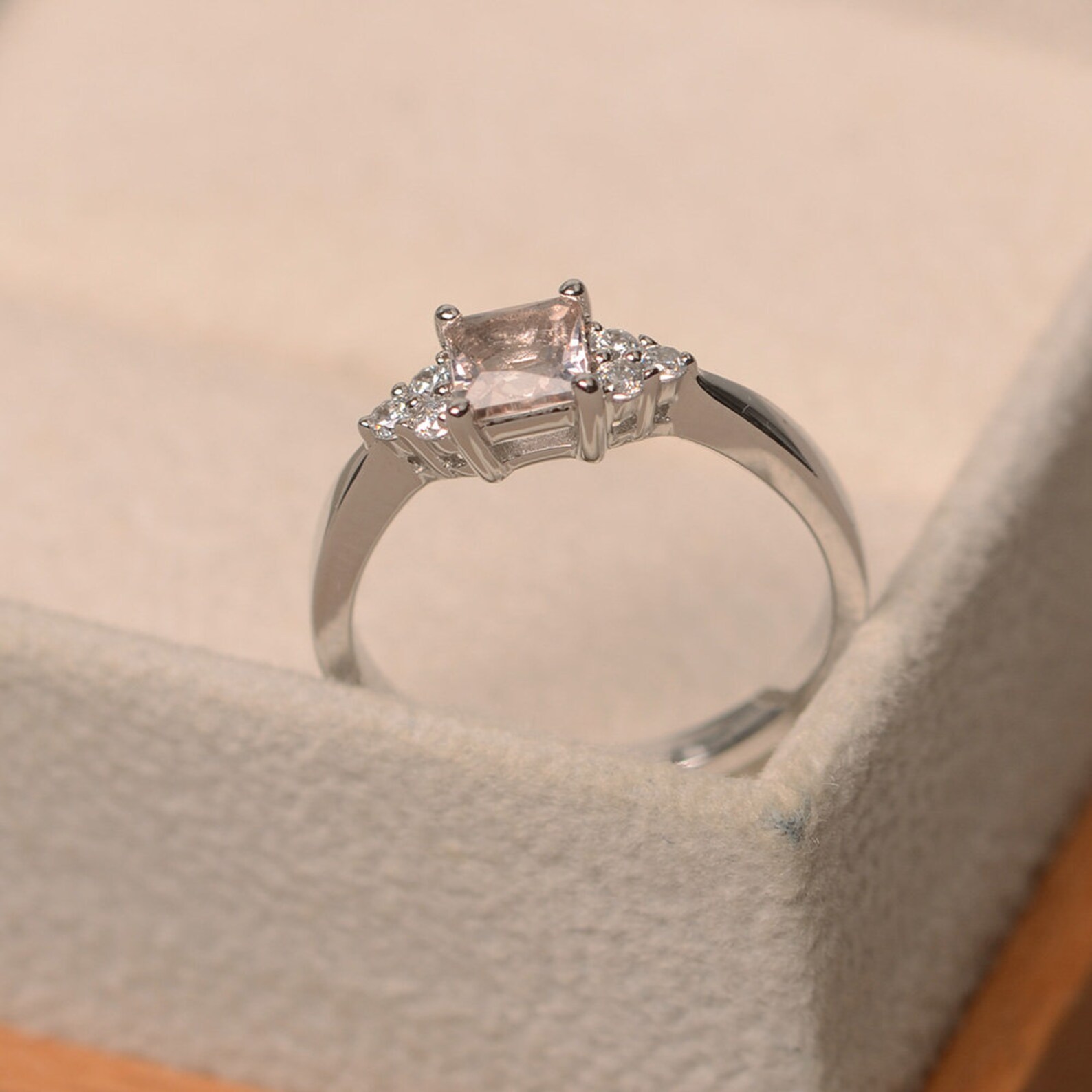 Princess Cut Morganite Ring Silver Pink Morgnaite - Etsy