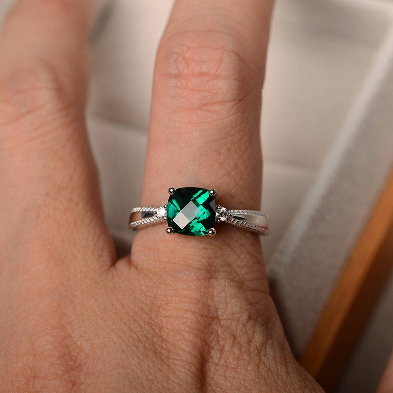 Emerald Rings Sterling Silver Engagement Ring May - Etsy