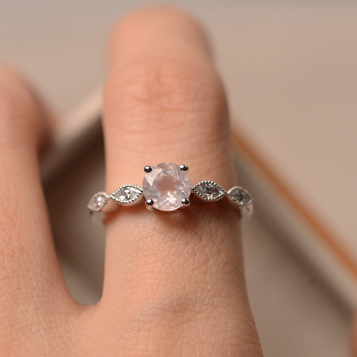 Natural Pink Quartz Ring Brilliant Cut Pink Gemstone - Etsy