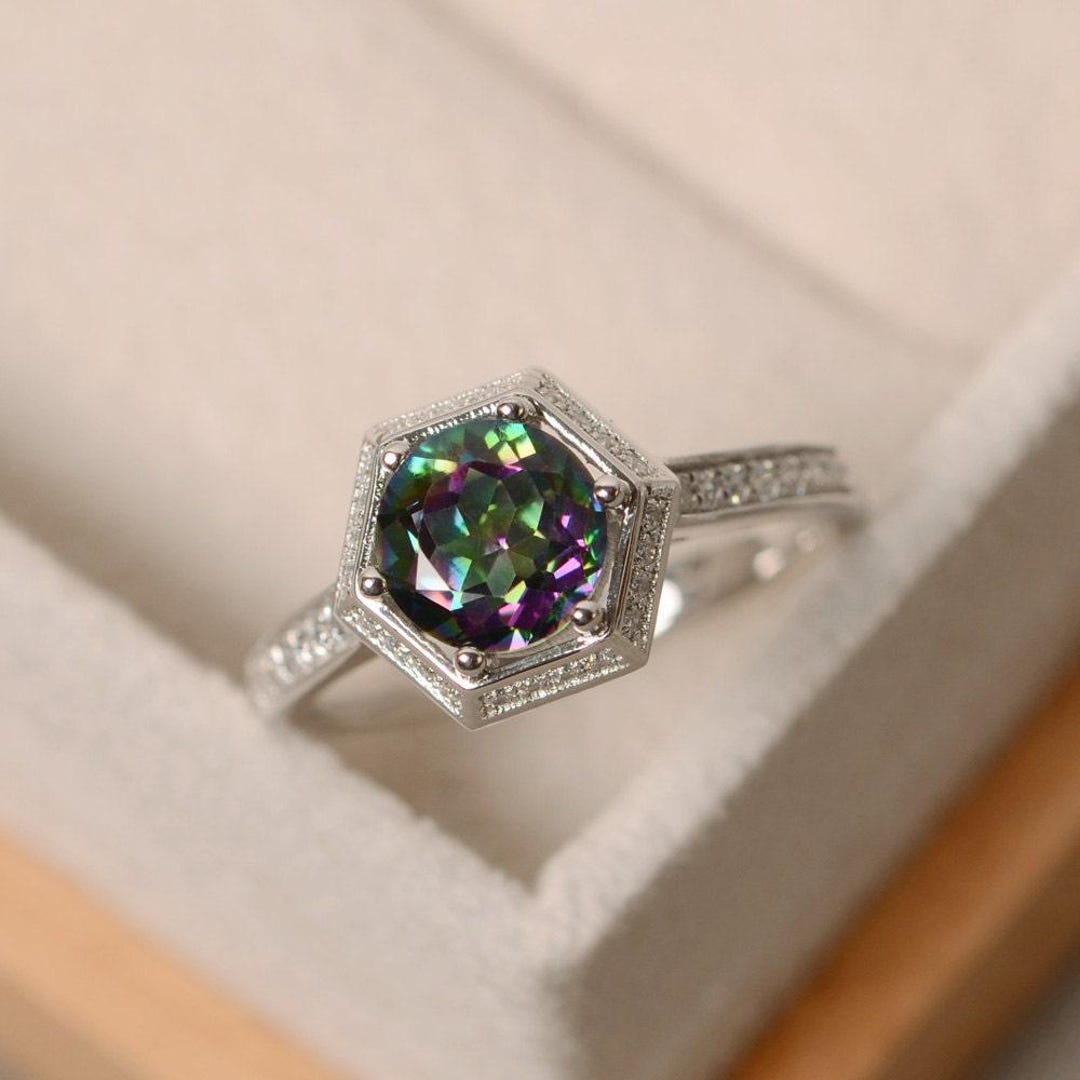 Mystic Topaz Ring, Engagement Ring, With Band, Colorful Ring, Sterling ...