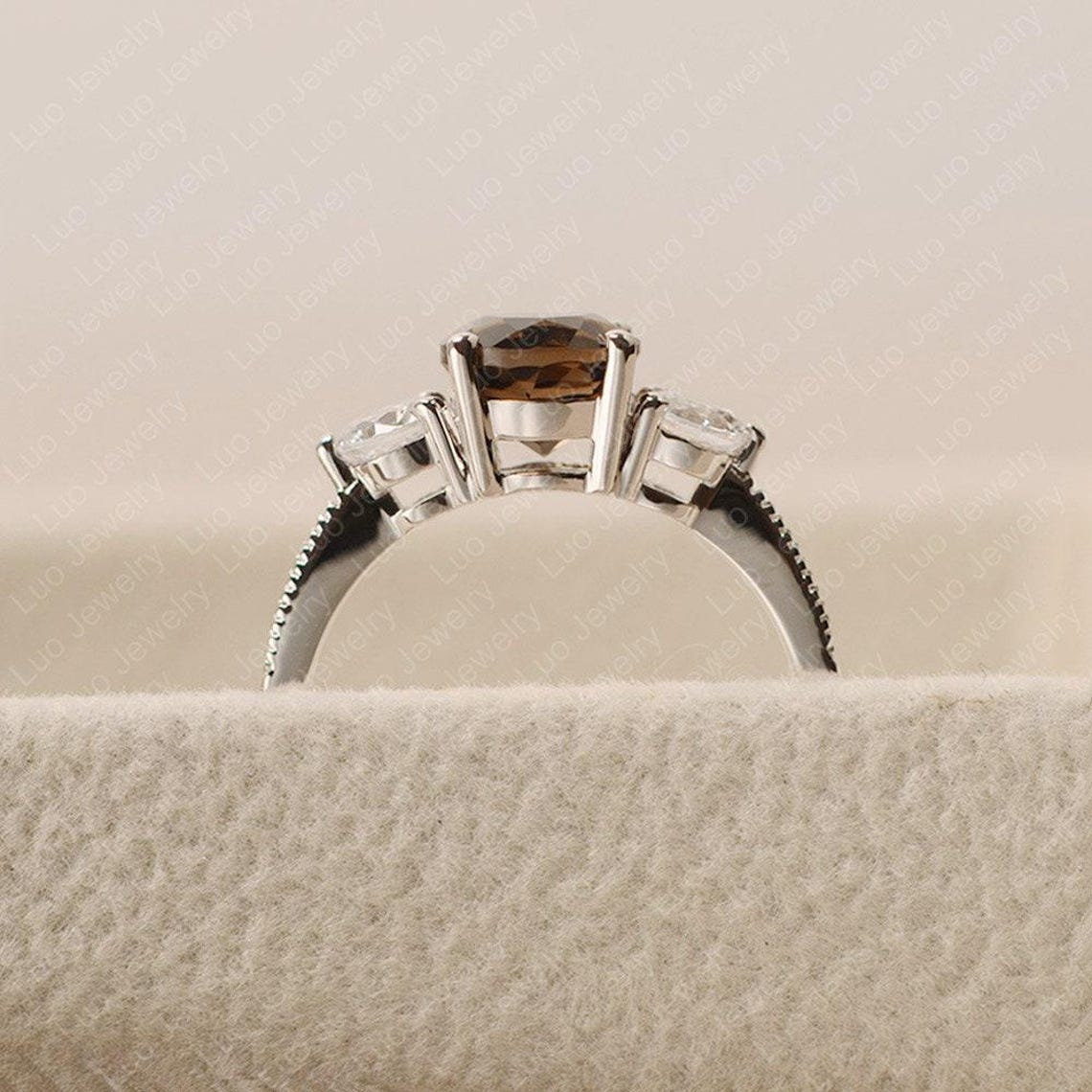 Smoky Quartz Ring, Round Cut, Brown Stone Ring, Sterling Silver ...