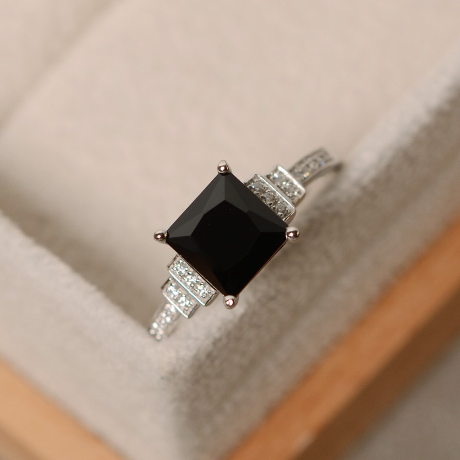 Princes Cut Black Spinel Ring Sterling Silver Black Ring - Etsy