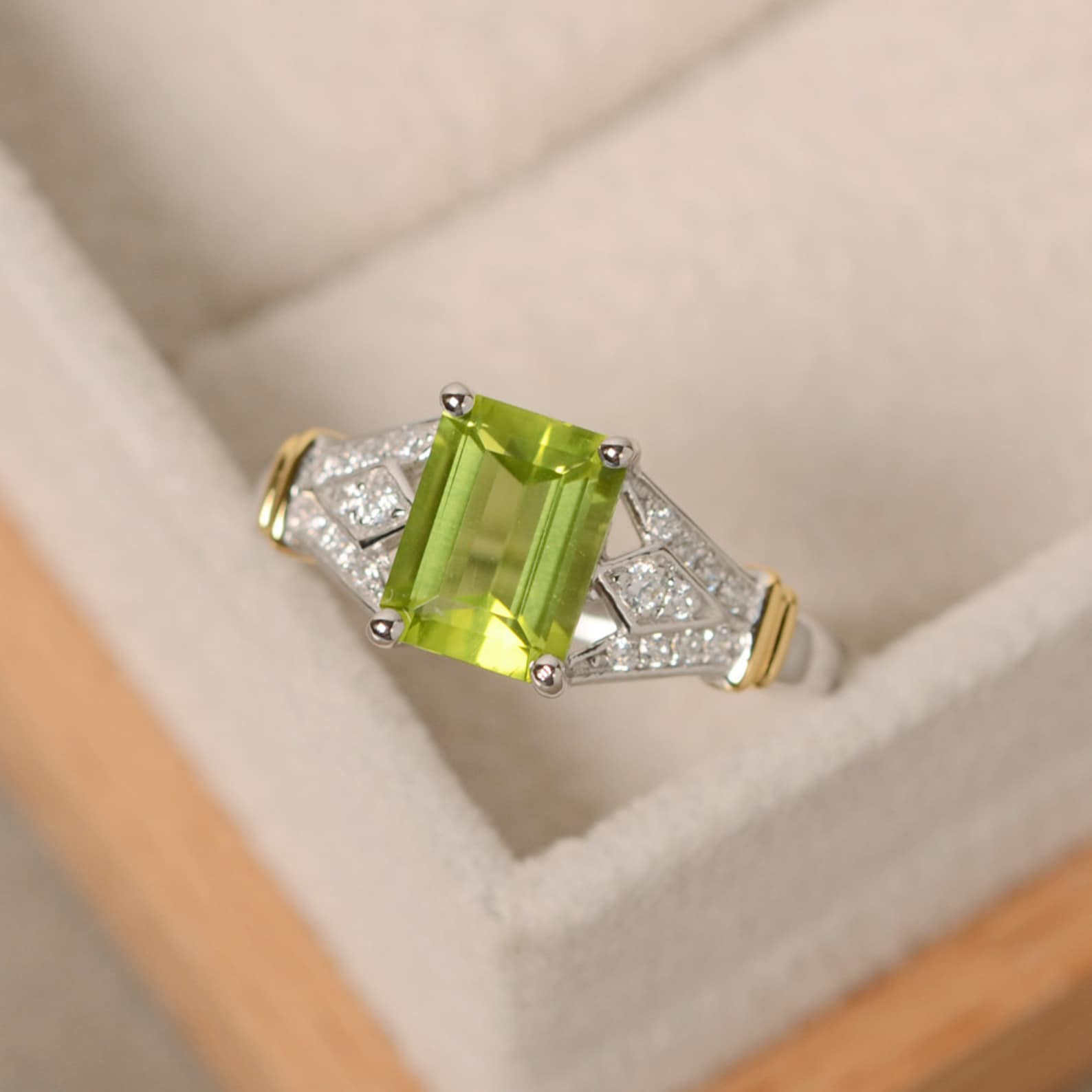 Natural Peridot Ring Yellow Gold Emerald Cut Green Perisot - Etsy