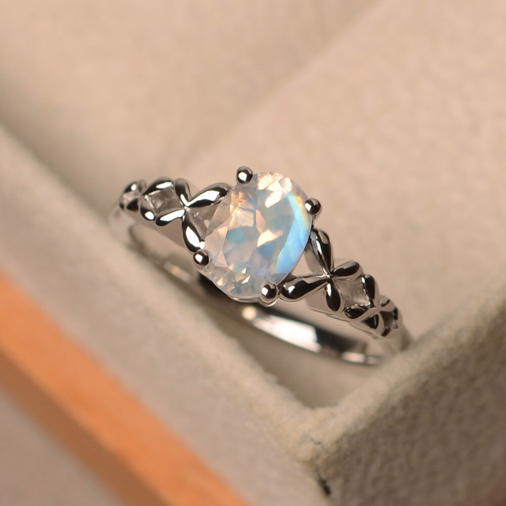 Blue Moonstone Ring Faceted Moonstone Ring Oval Cut June - Etsy
