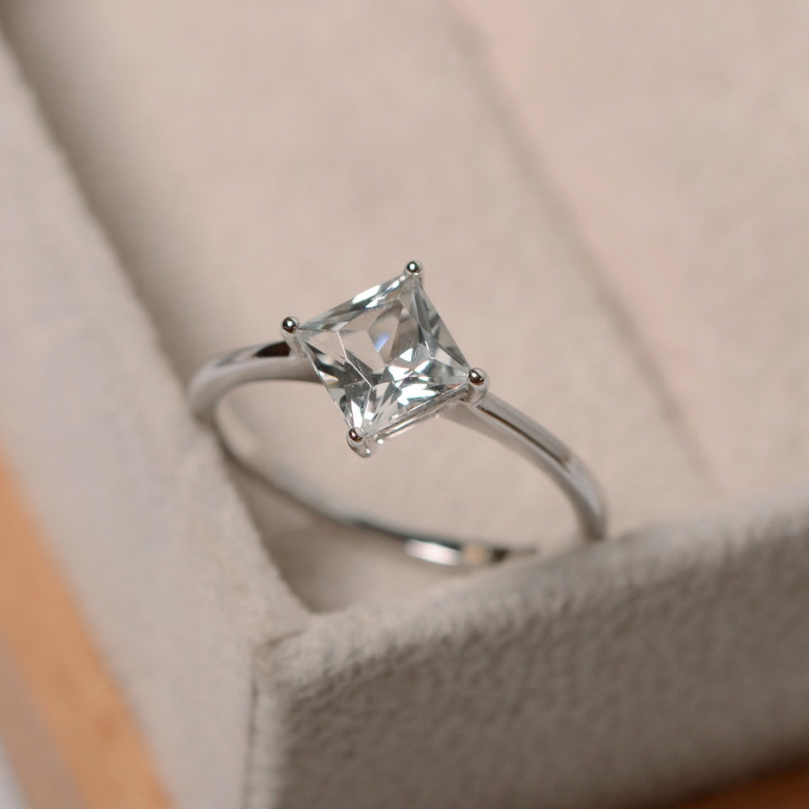 White Topaz Ring Princess Cut Solitaire Ring Sterling - Etsy