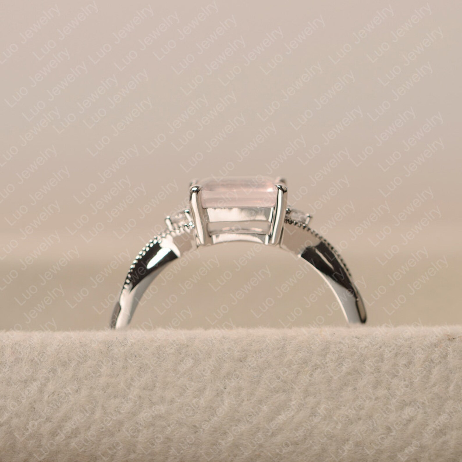 Real Pink Quartz Ring Emerald Cut Pink Stone Ring Sterling | Etsy