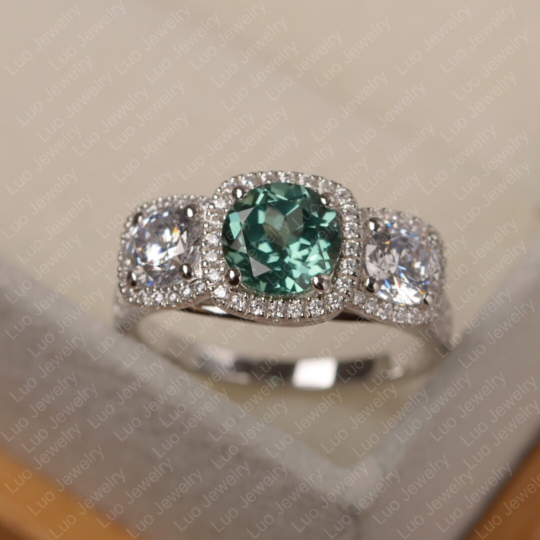 Green Sapphire Ring,round Shape Ring, 14K Rose Gold Ring,engagement ...