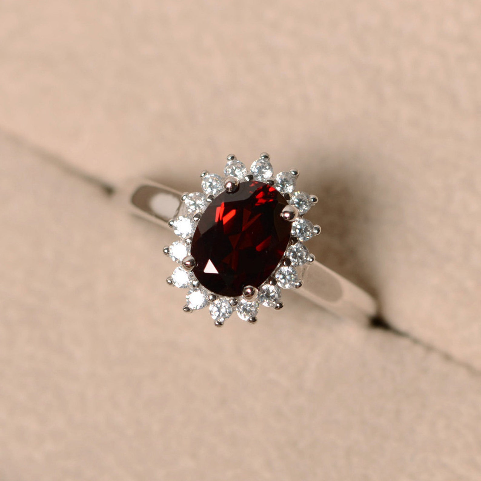Garnet Ring for Women Halo Garnet Engagement Ring January - Etsy