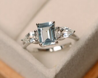 Unique Emerald Statement Ring Three Stone Mothers | Etsy