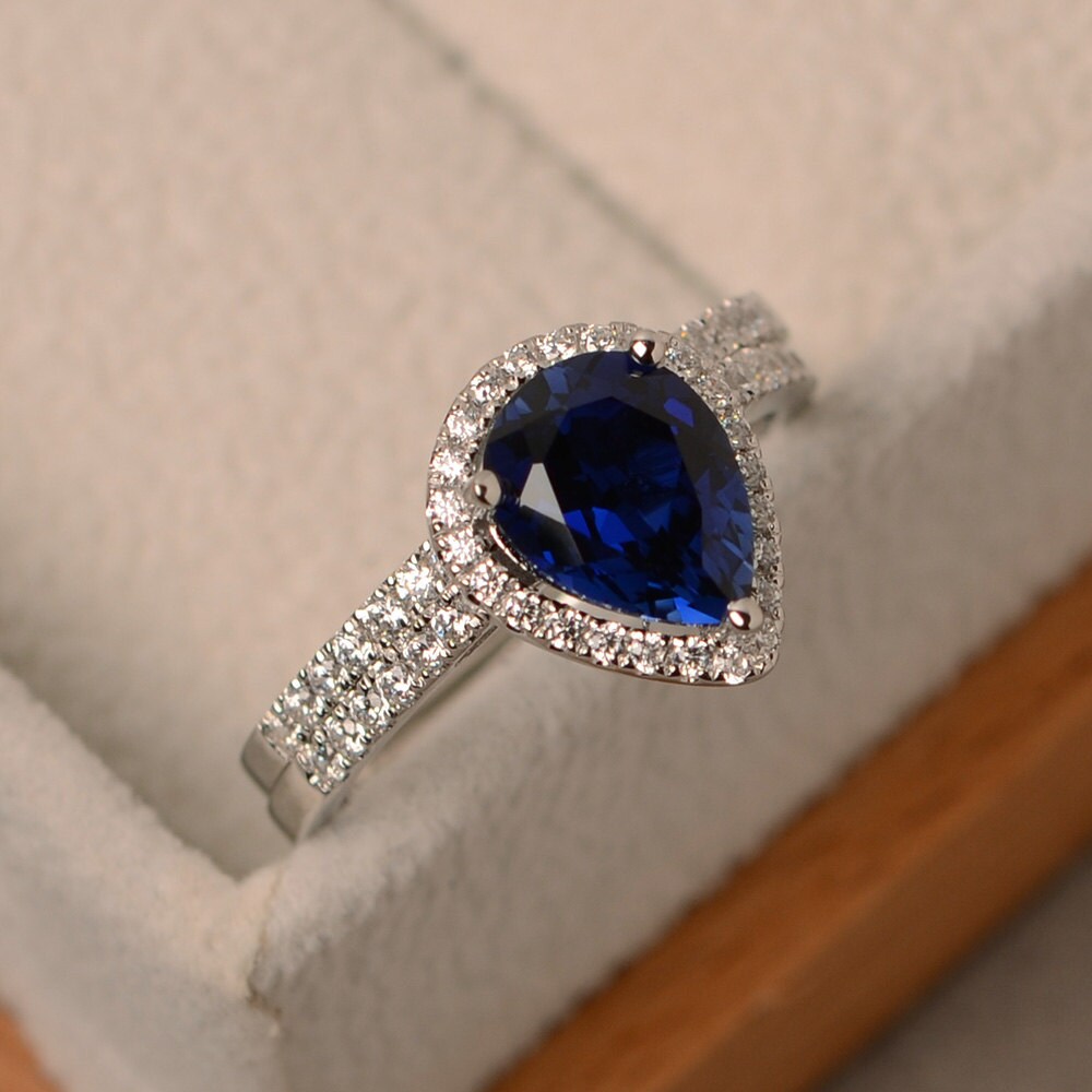 Handmade Blue Sapphire Ring Engagement Ring Water Drop - Etsy