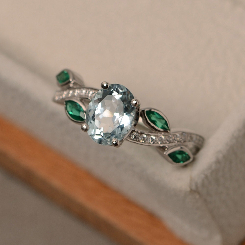 Aquamarine Ring Sterling Silver Aquamarine Engagement Ring | Etsy