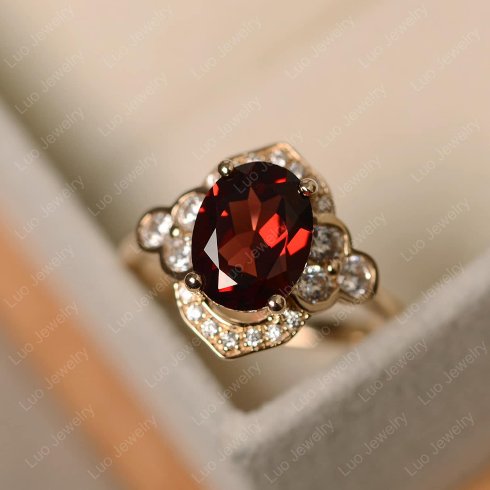 Garnet ring oval cut January birthstone ring yellow gold | Etsy