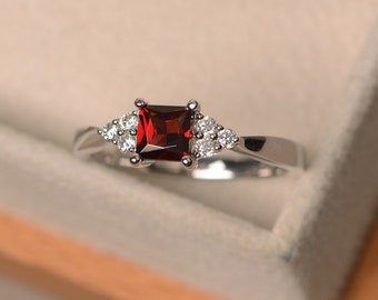 Princess Cut Garnet Engagement Ring Red Gemstone Ring January ...