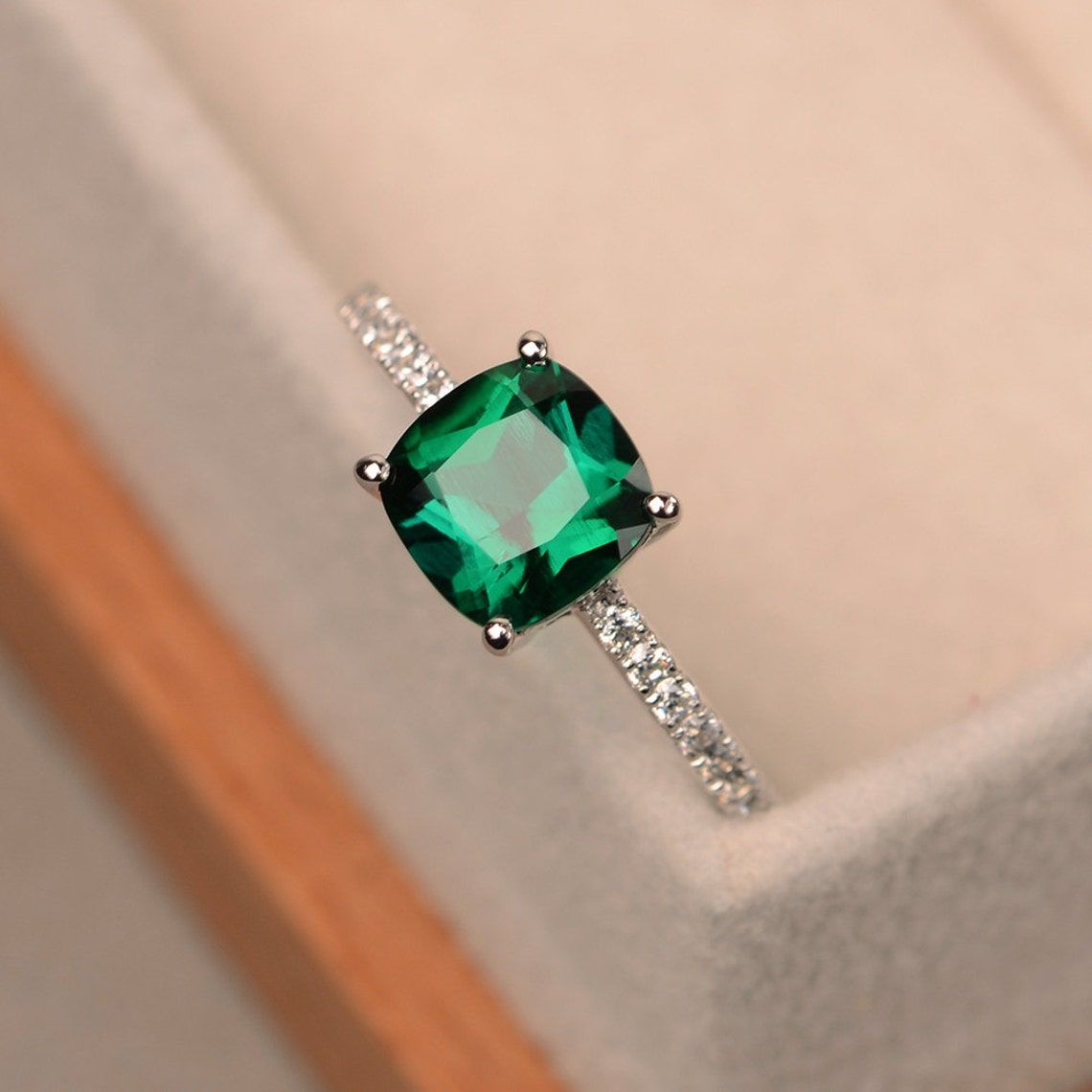 Emerald Ring Engagement Ring Green Gemstone Ring Cushion - Etsy Canada