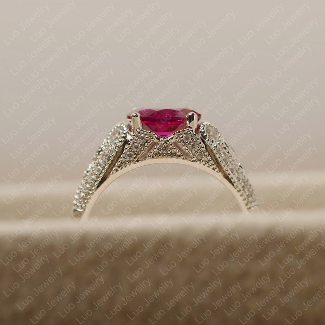 Lab Ruby Ring Sterling Silver Engagement Ring Oval Cut | Etsy