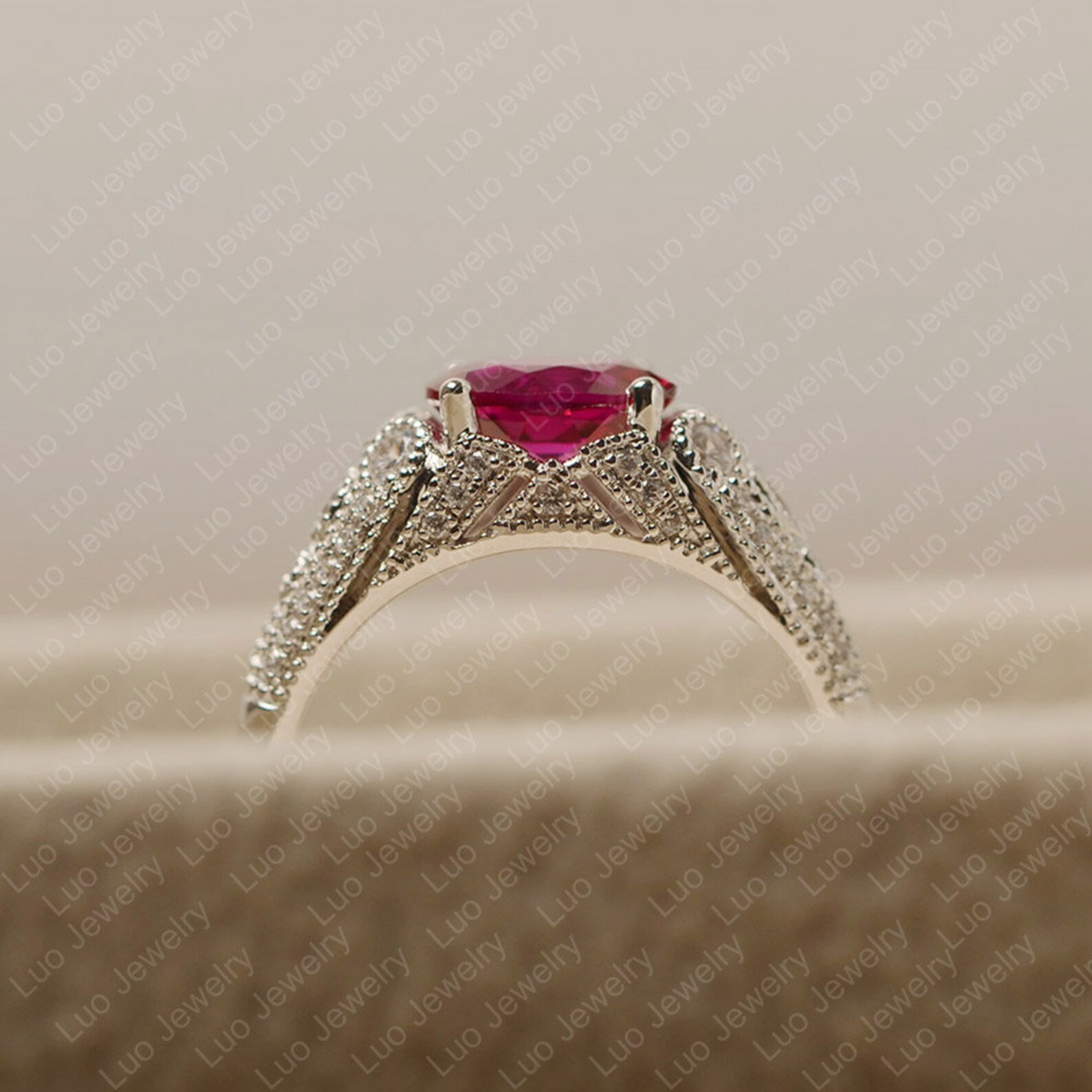 Lab Ruby Ring Sterling Silver Engagement Ring Oval Cut | Etsy