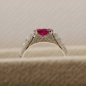 Lab Ruby Ring, Sterling Silver, Engagement Ring, Oval Cut, July ...