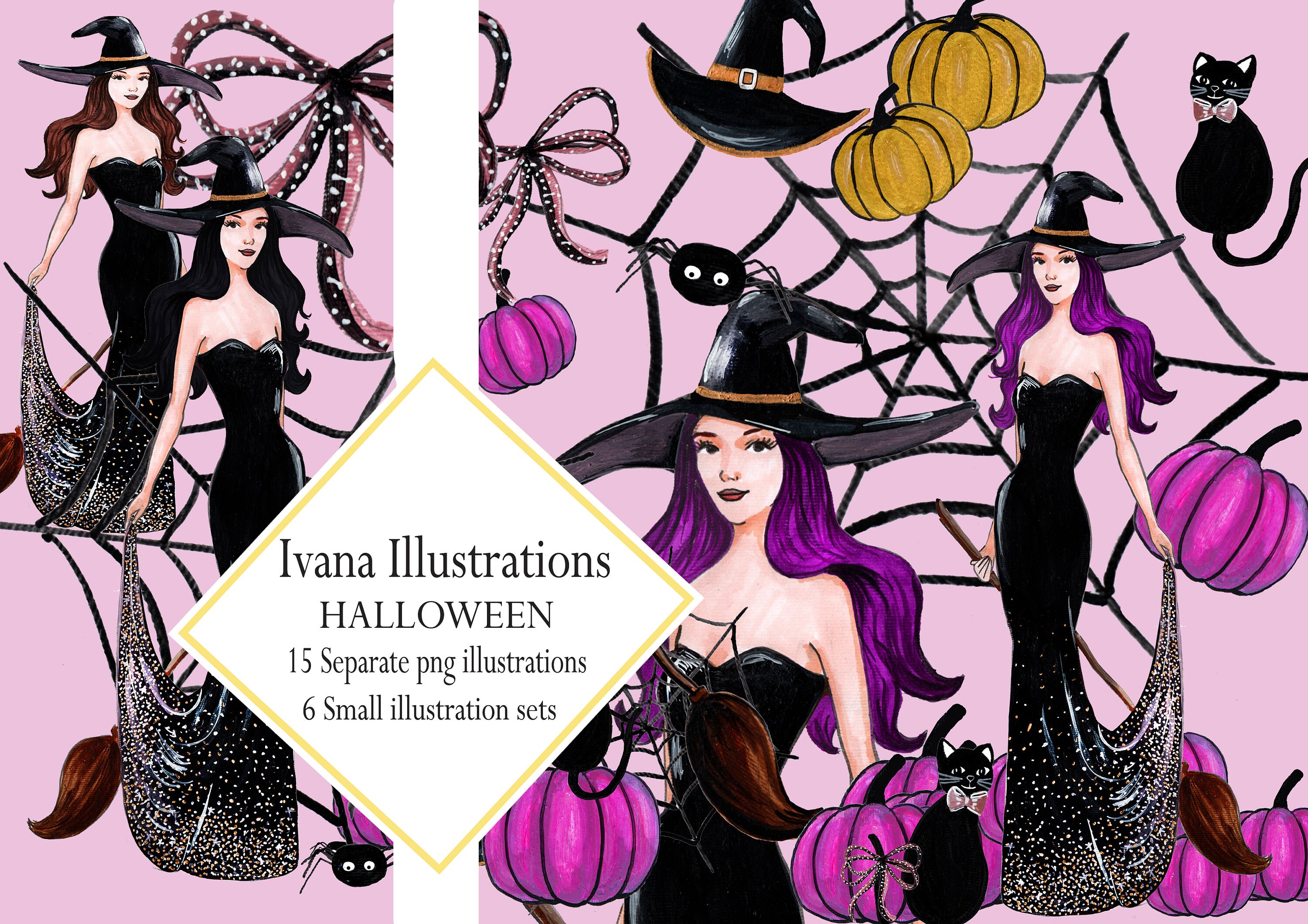Halloween Fashion Watercolor Clipart Witch Clipart Halloween Watercolor ...