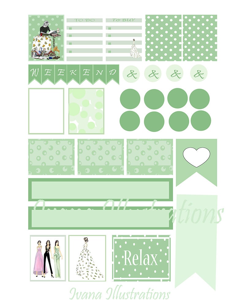 Green Printable Planner Sticker 3 Jpeg Printable Green Sticker | Etsy