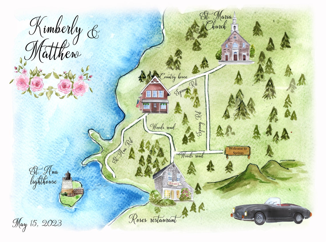 Custom Wedding Mapwedding Watercolor Map - Etsy