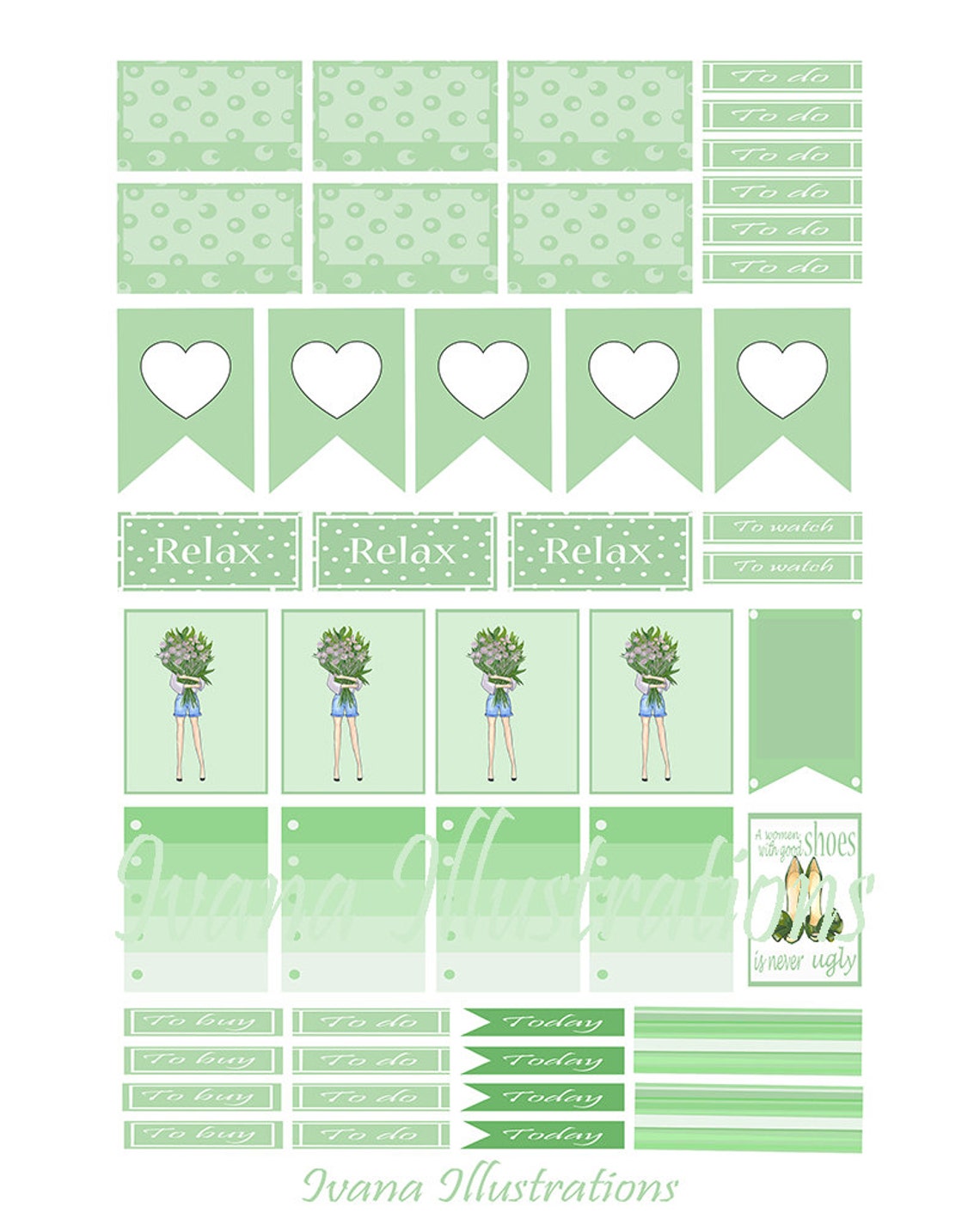 Green Printable Planner Sticker 3 Jpeg Printable Green Sticker - Etsy