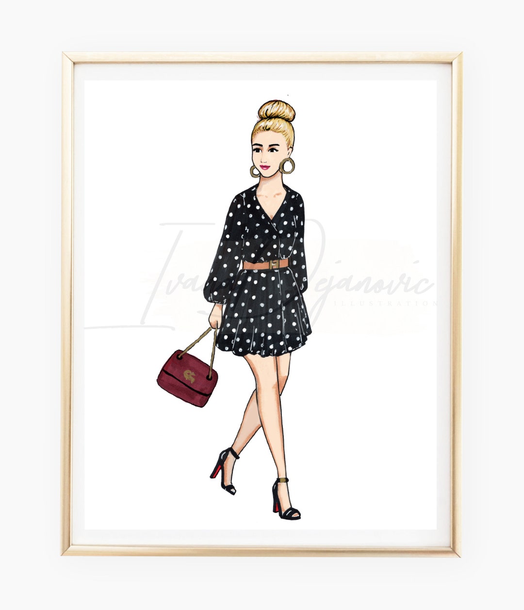Polka Dot Dress Fashion Illustration Print, Polka Dot Girl Fashion ...
