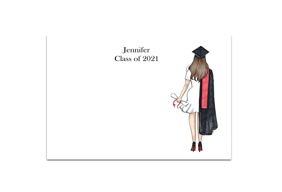 Custom Graduation Stationery Girl / Grad Clas of 2021 Notecards ...