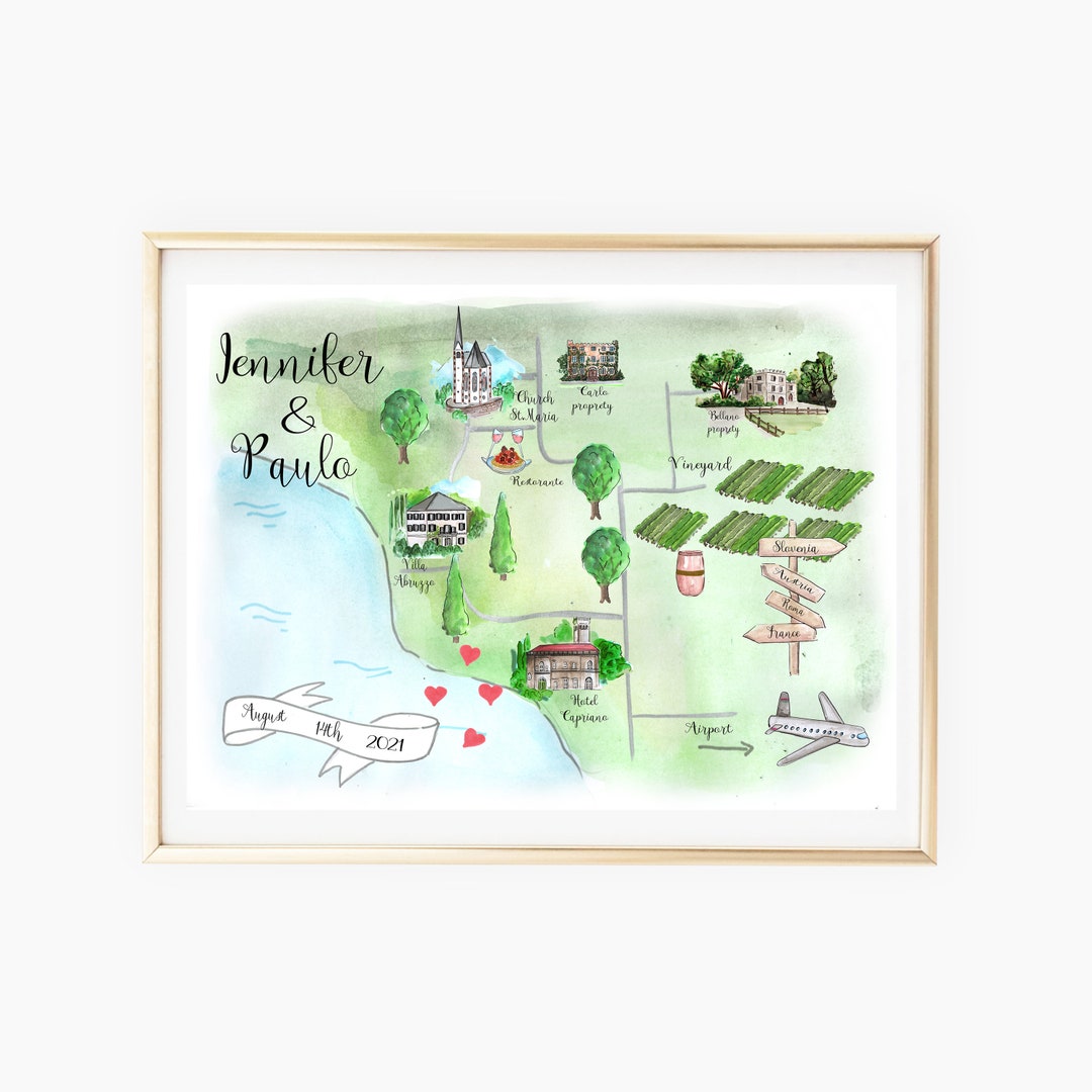 Custom Watercolor Wedding Map,wedding Map Save the Date,wedding ...