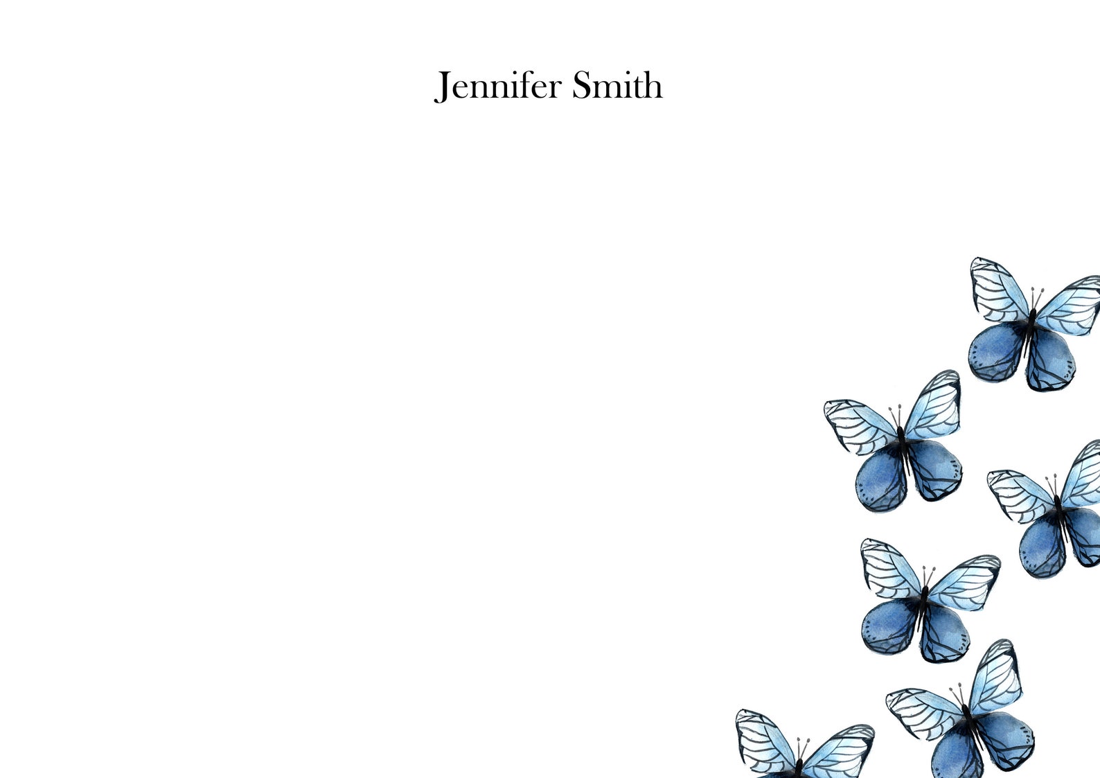Personalized Stationery Butterflys Notecards, Custom Stationary Blue ...
